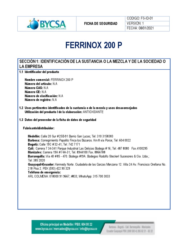 Ficha Seguridad Ferrinox 200 P | PDF | Relaciones personales, crianza y ...