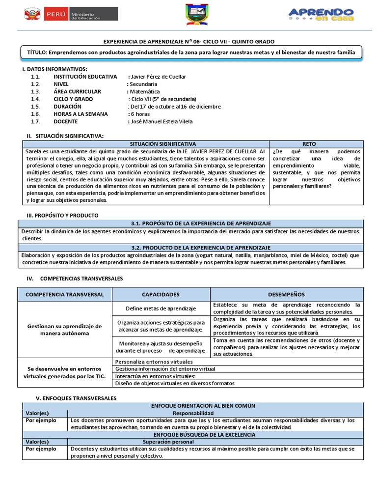 Experiencia de Aprendizaje # 06 - Matematica - Quinto | PDF | Geometría | Aprendizaje