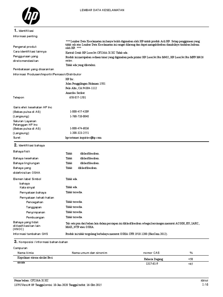 MSDS TONER CATRIDGE INK - En.id | PDF