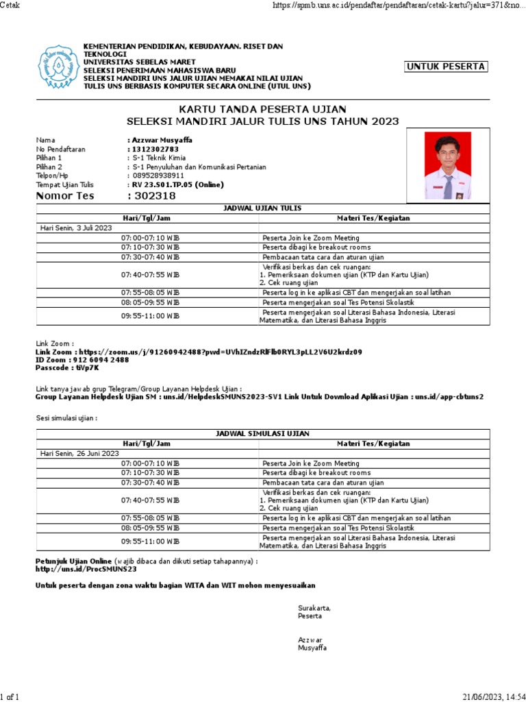 Kartu Peserta Um Uns s1 | PDF