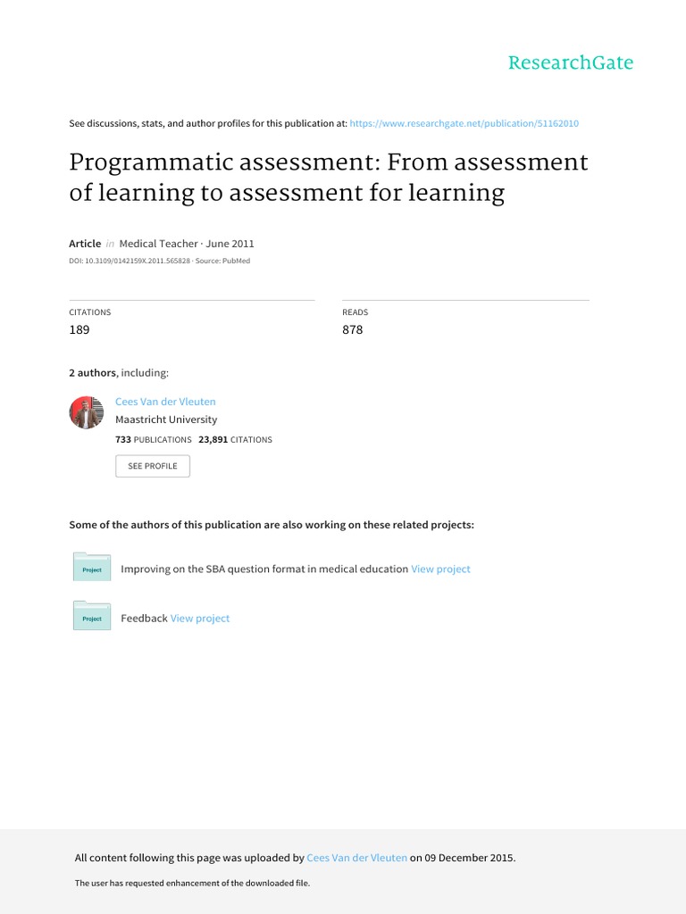 Schuwirth and Van Der Vleuten (2011) Programmatic - Assessment - From - Assessment - of ...