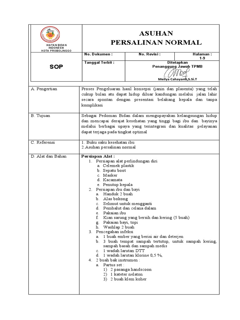 2.sop Asuhan Persalinan Normal | PDF