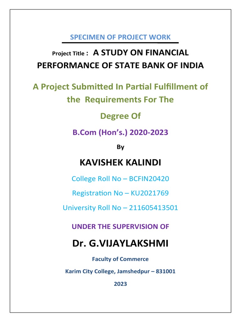 Specimen of Project Work | PDF | Academic Degree