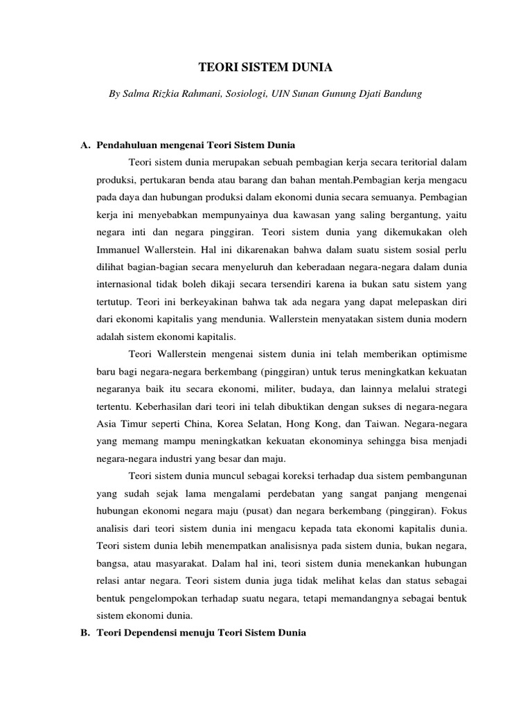 Immanuel Wallerstein: Teori Sistem Dunia | PDF