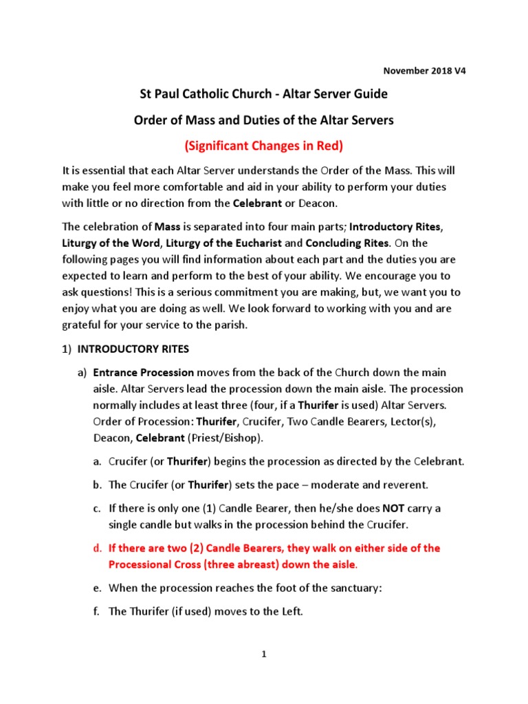 Order of Mass Altar Server V4 | PDF | Altar | Eucharist