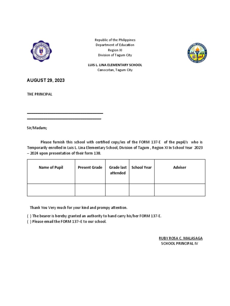 Form 137 Request Form | PDF