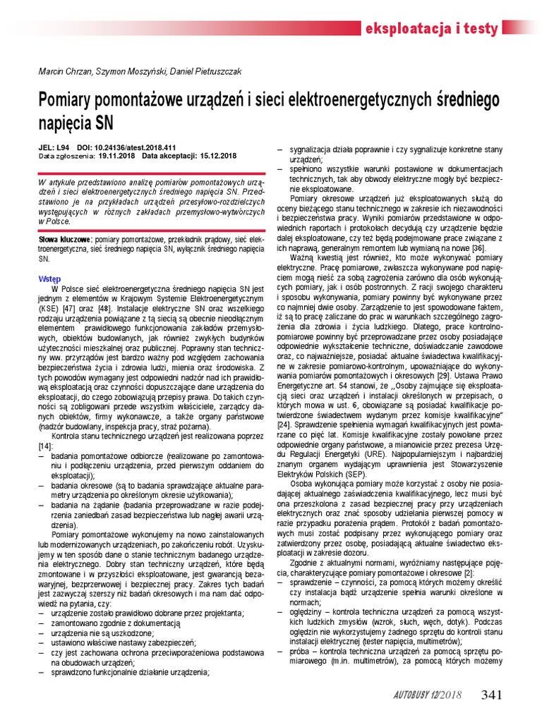 Pomiary Pomontażowe Urządzeń I Siec | PDF