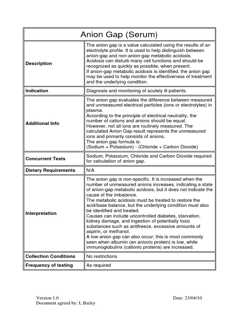 Anion Gap | PDF | Diseases And Disorders | Metabolic Disorders