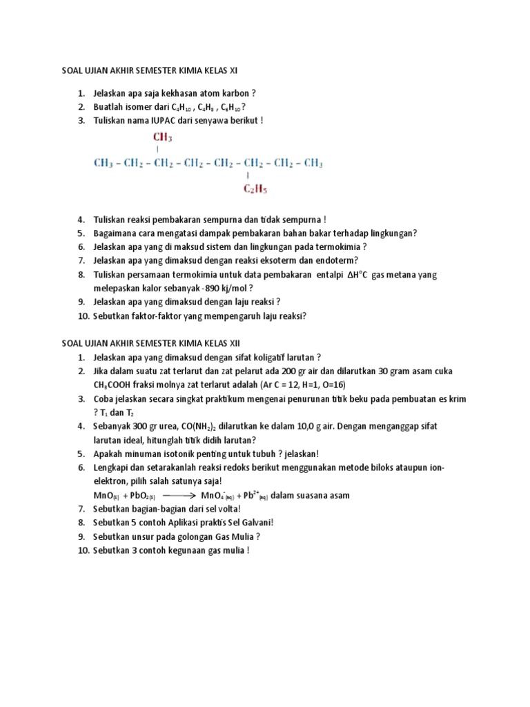 Soal Ujian Akhir Semester Kimia | PDF