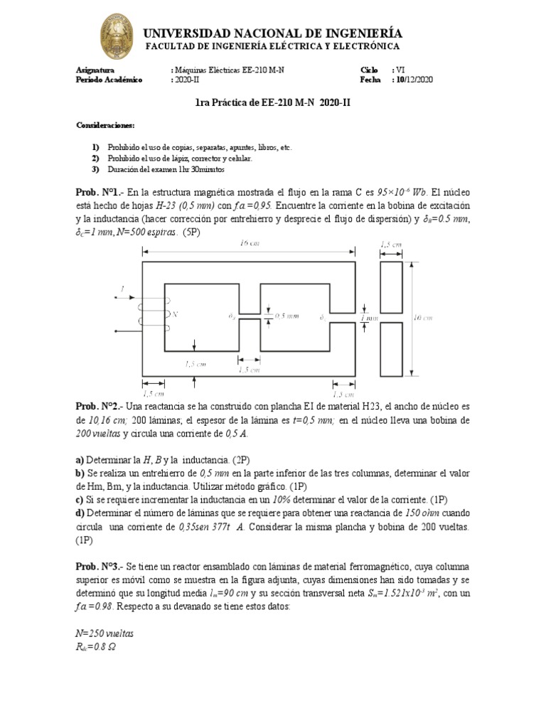PC1 Ee210n 2020-2 | PDF | Inductor | Corriente eléctrica