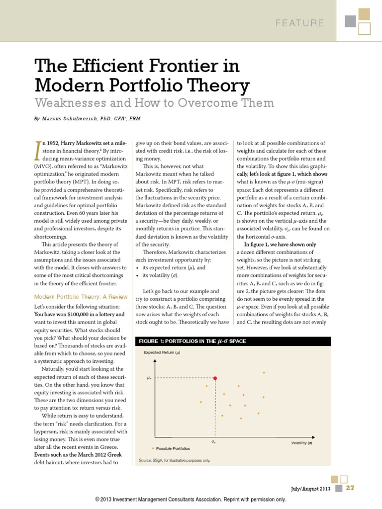 The Efficient Frontier in Modern Portfolio Theory (2013) | PDF