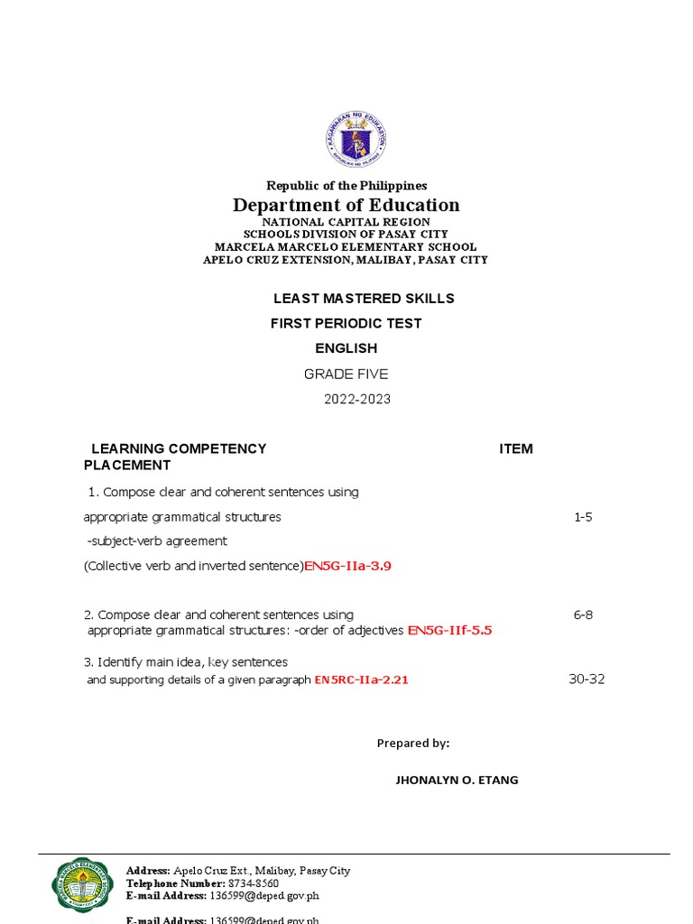 LMS English 5 Q2 With InterventionExercises | PDF | Grammatical Number ...