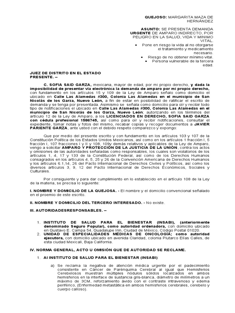 Demanda de Amparo SOFIA SAID 1586745 | PDF | Cuidado de la salud ...