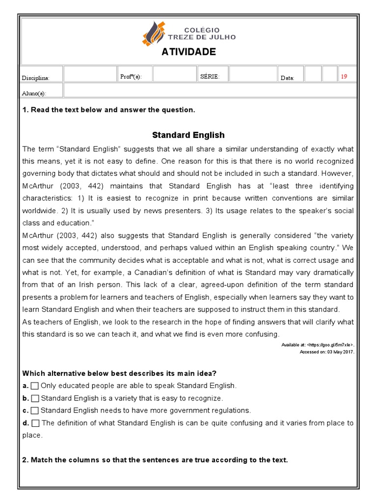 1 Serie Atividade U2 | PDF | English Language | Chinese Language