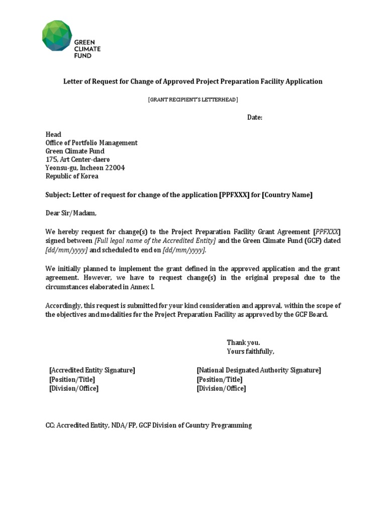 Letter Request Change Approved PPF Application | PDF | Government