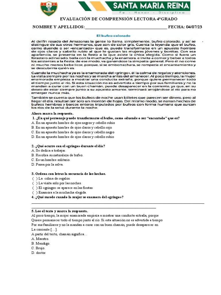 Examen de Comprensión Lectora | PDF