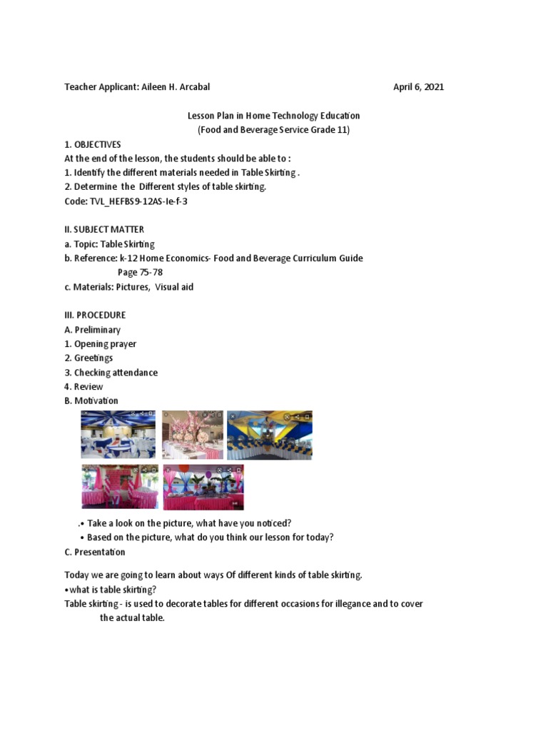 Lesson Plan (Senior High) | PDF | Lesson Plan | Skirt