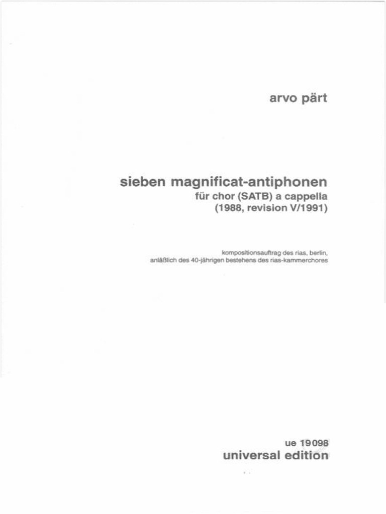 7 Magnificat Antiphonen Arvo Part | PDF