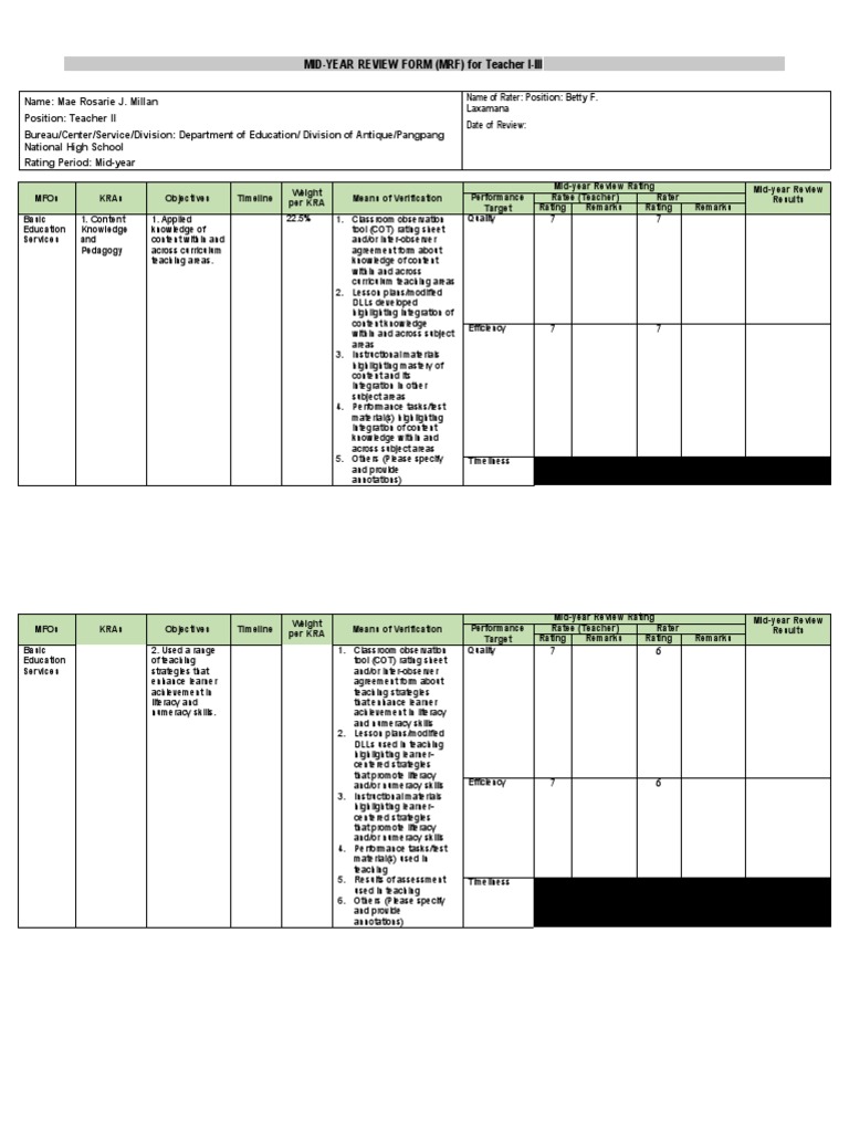 MARQUEZ Mid Year Review Form MRF 1 | PDF