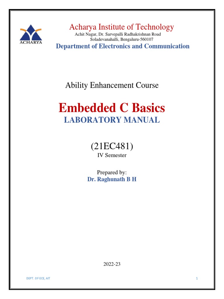 Embedded C Basic Lab Manual 21EC481 | PDF | Computers