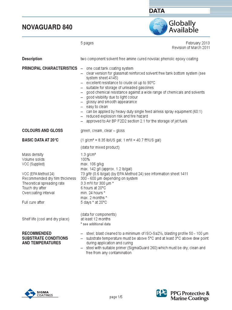 Sigma Novaguard 840 Coating Overview | PDF | Legal Liability | Paint