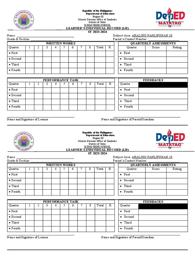 Individual Learner's Record (LR) | PDF | Academic Term | Academia