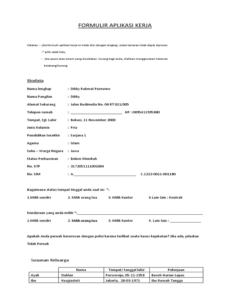 Formulir Aplikasi Kerja | PDF
