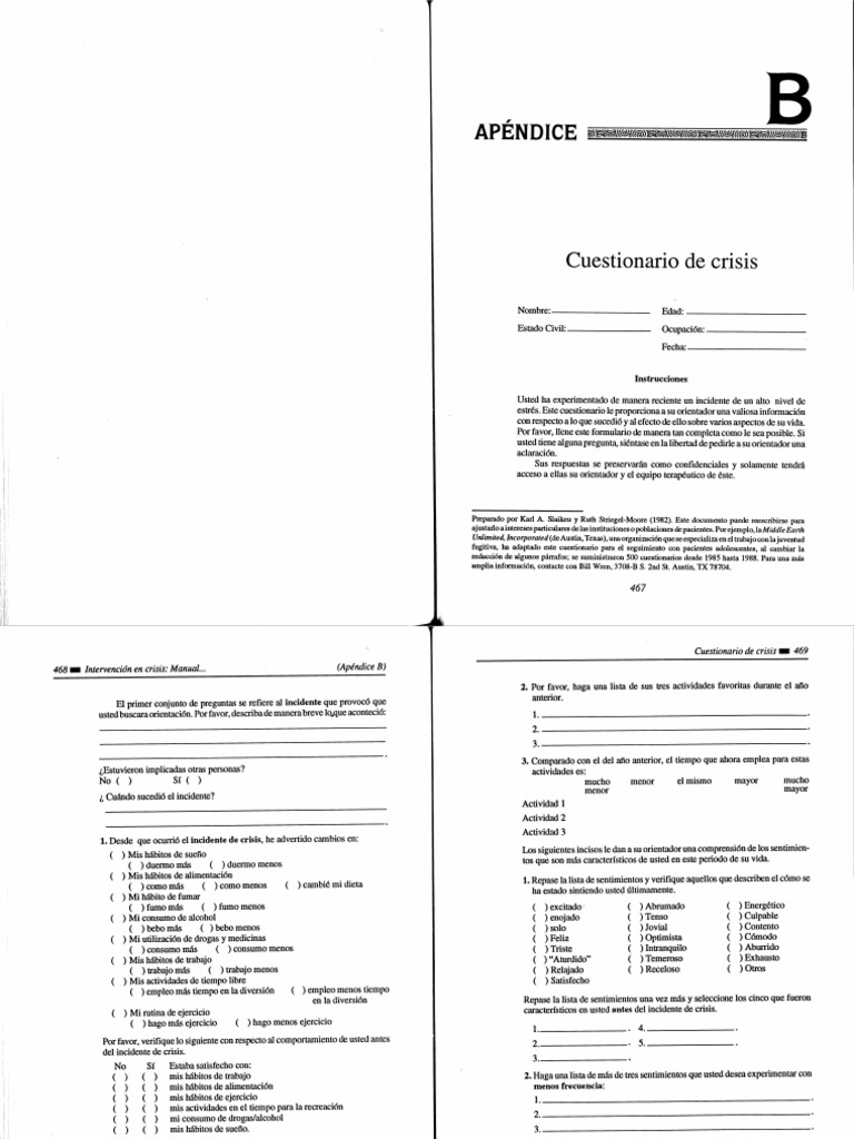 Cuestionario para La Evaluación de Crisis Slaikeu 1982 | PDF