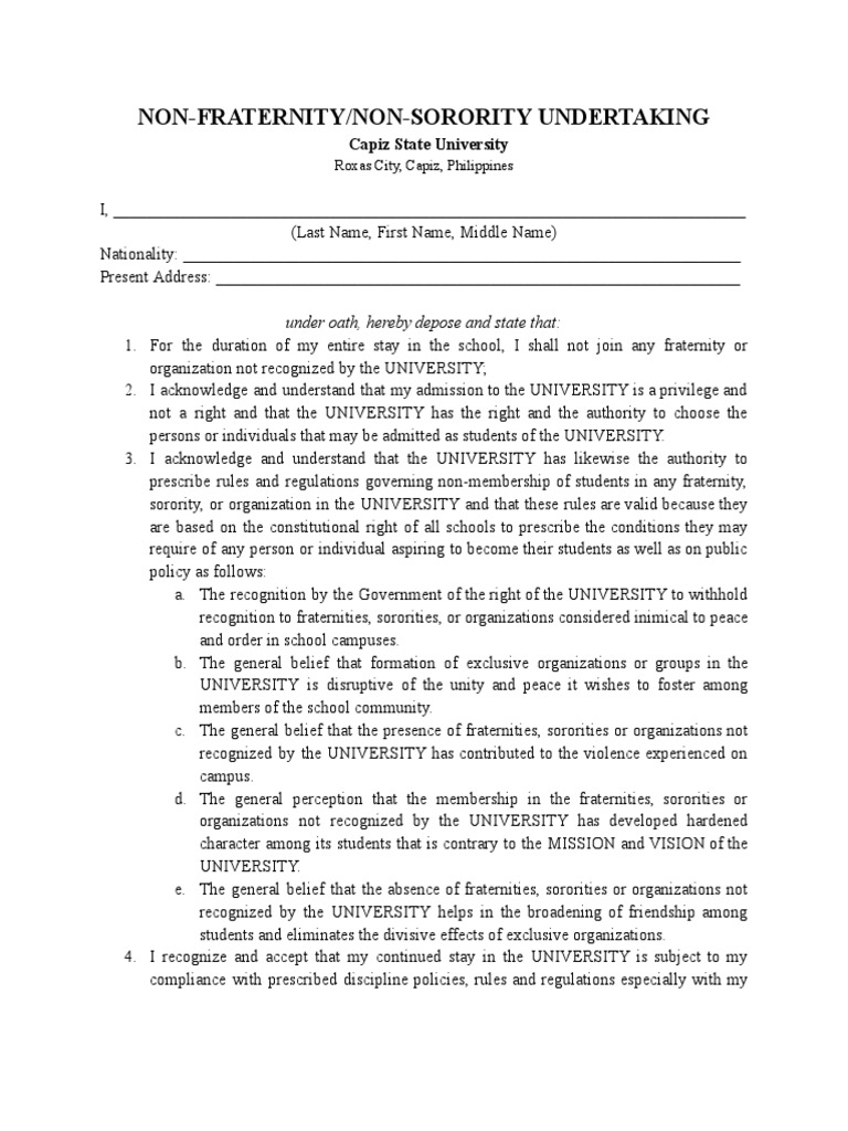 Non-Fraternity-Undertaking | PDF