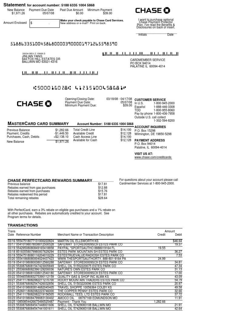 Chase Credit Card Statement Summary | PDF | Annual Percentage Rate ...