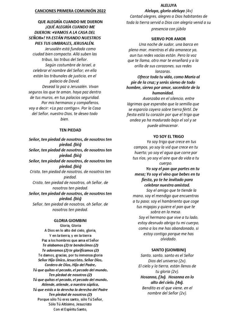 Cancionero Primera Comunión | PDF