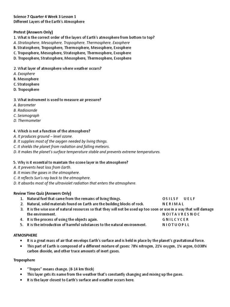 Science 7 Quarter 4 Week 3 Lesson 1-3 | PDF | Atmosphere Of Earth ...