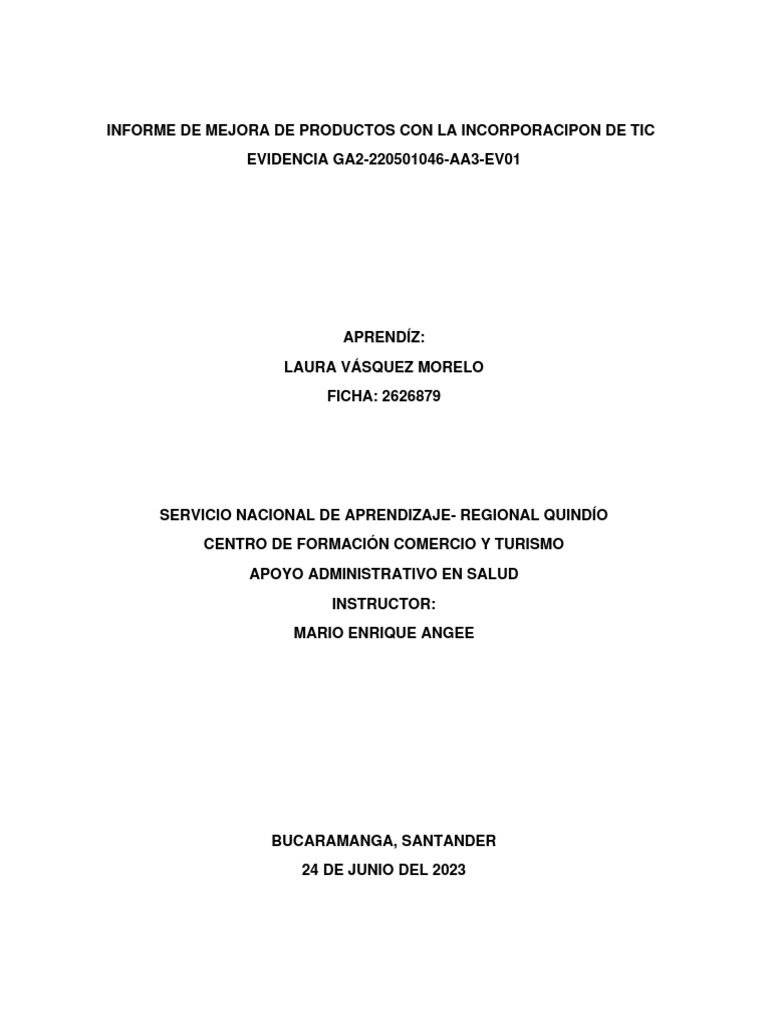 Informe Sobre Las Mejoras en La Implementación de Las Tics | PDF | Tecnología de información y ...