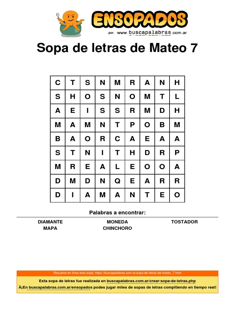 Sopa de Letras de Mateo para Imprimir | PDF