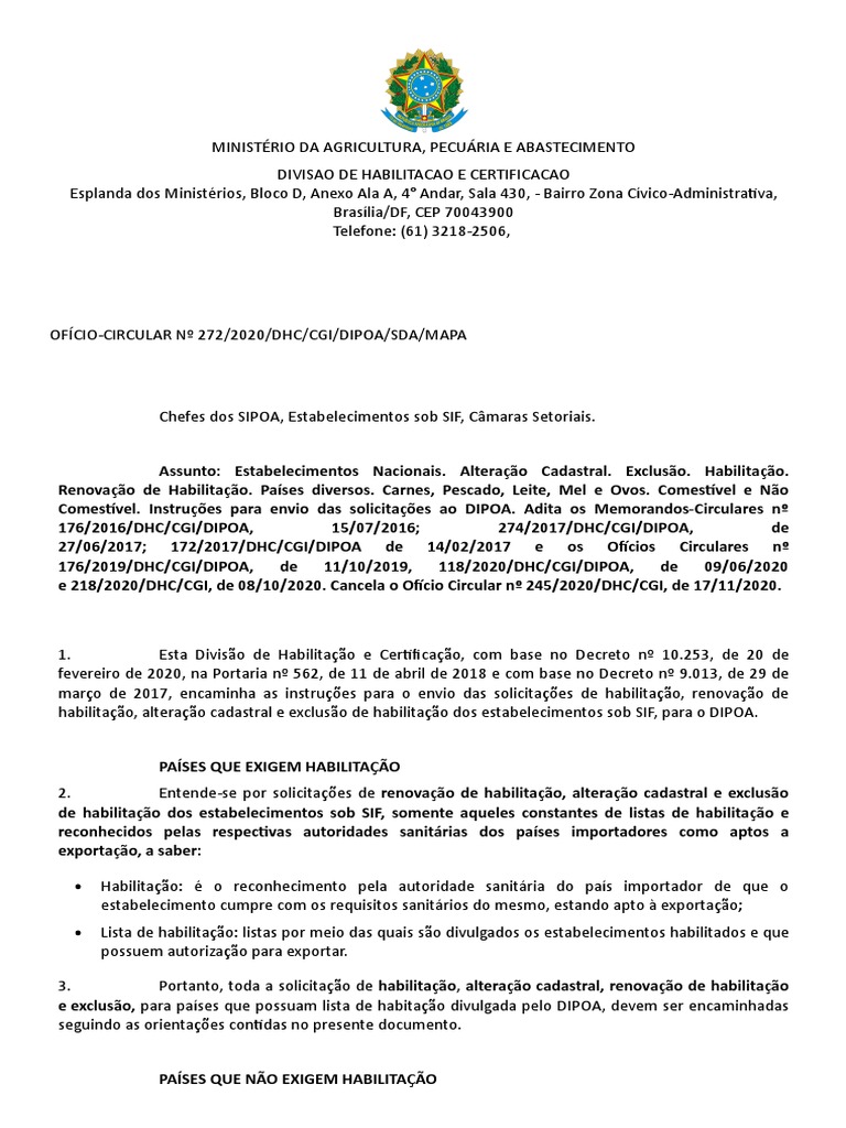 SEI - MAPA - 12974287 - Ofício-Circular 272 | PDF