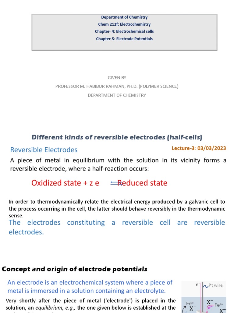 2022 Lecture-3 Thermodynamics of Reversible Cells-2 | PDF