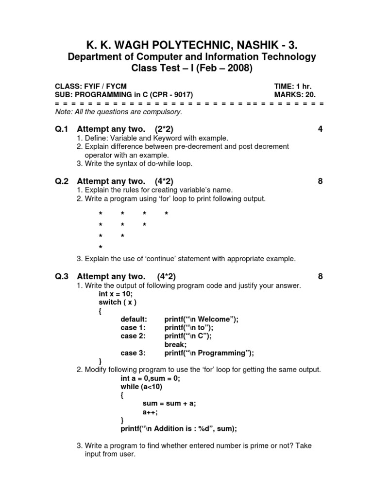 Class Test 1 - 2007-2008 | PDF