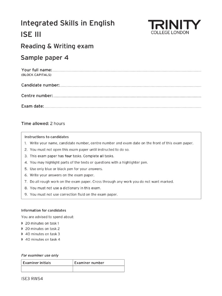 ISE III Sample Paper 4 (With Answers) | PDF