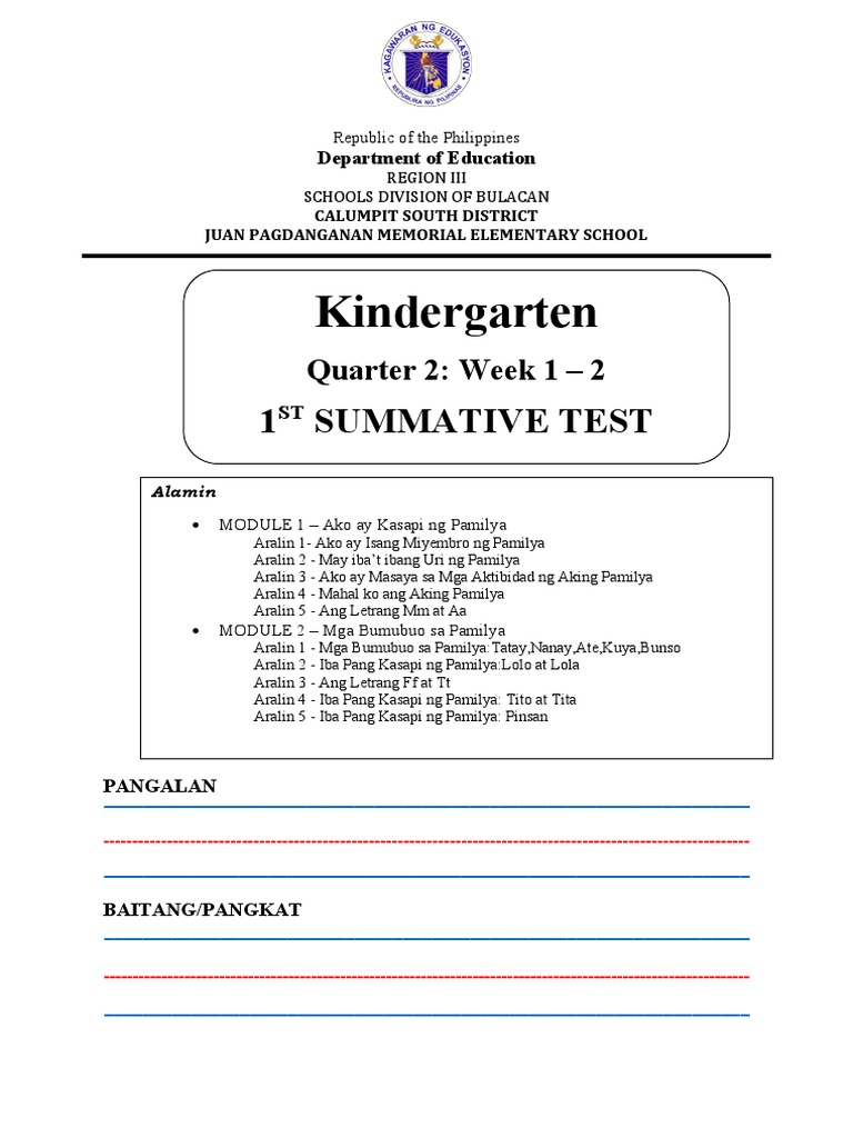 1ST-SUMMATIVE-TEST-IN-KINDER-2ND-Q | PDF