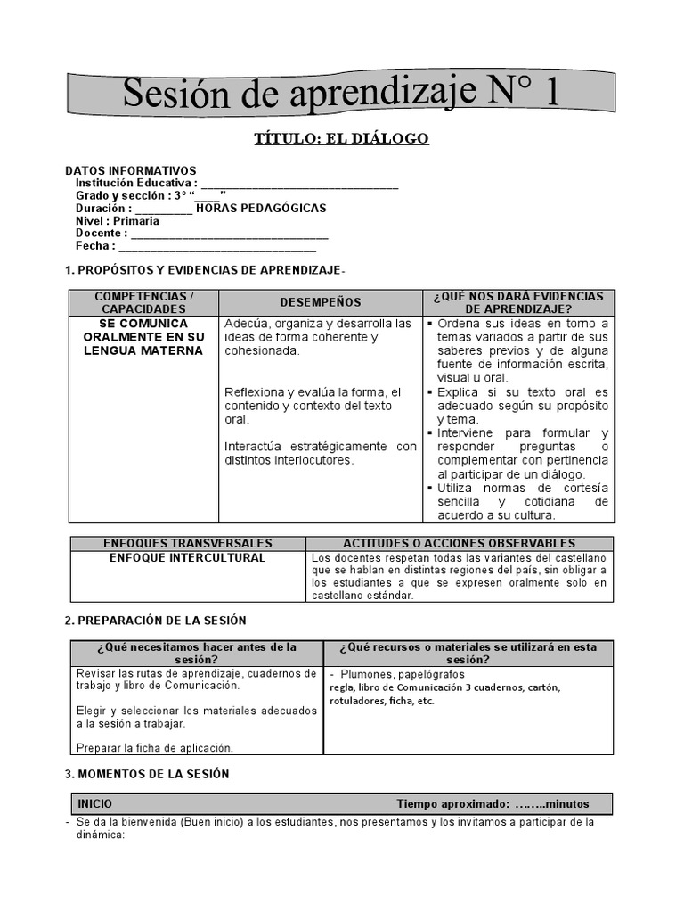 Sesion de Aprendizaje 3° Grado | PDF | Aprendizaje | Salón de clases