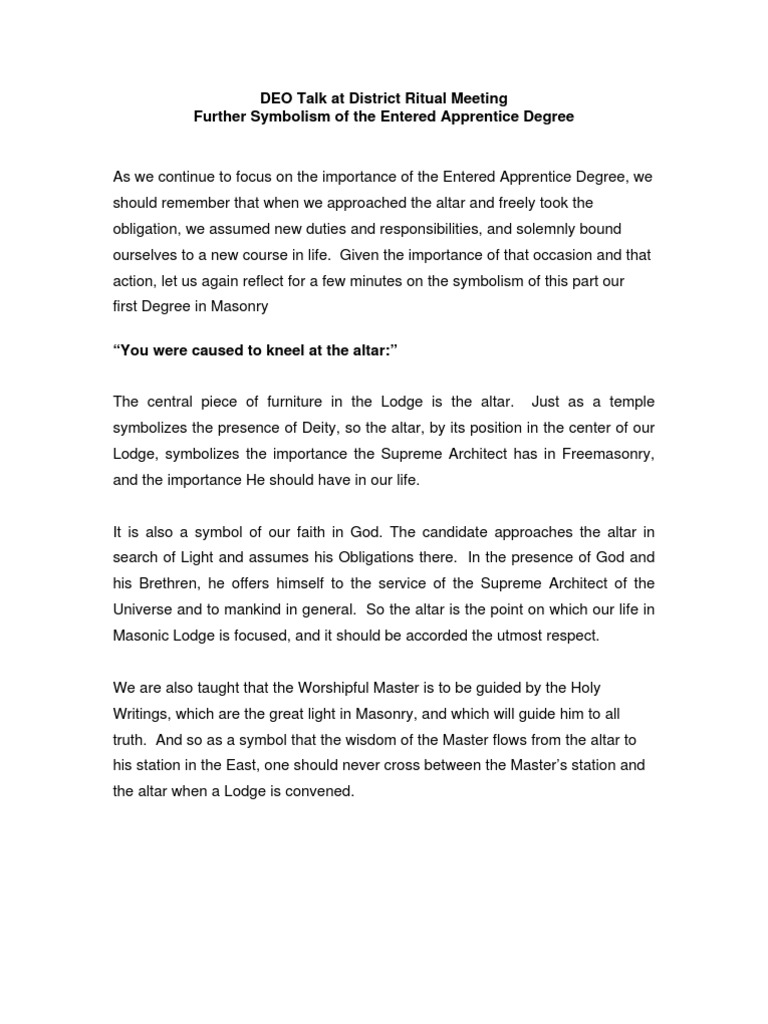 Further Symbolism of The Entered Apprentice Degree | Download Free PDF ...