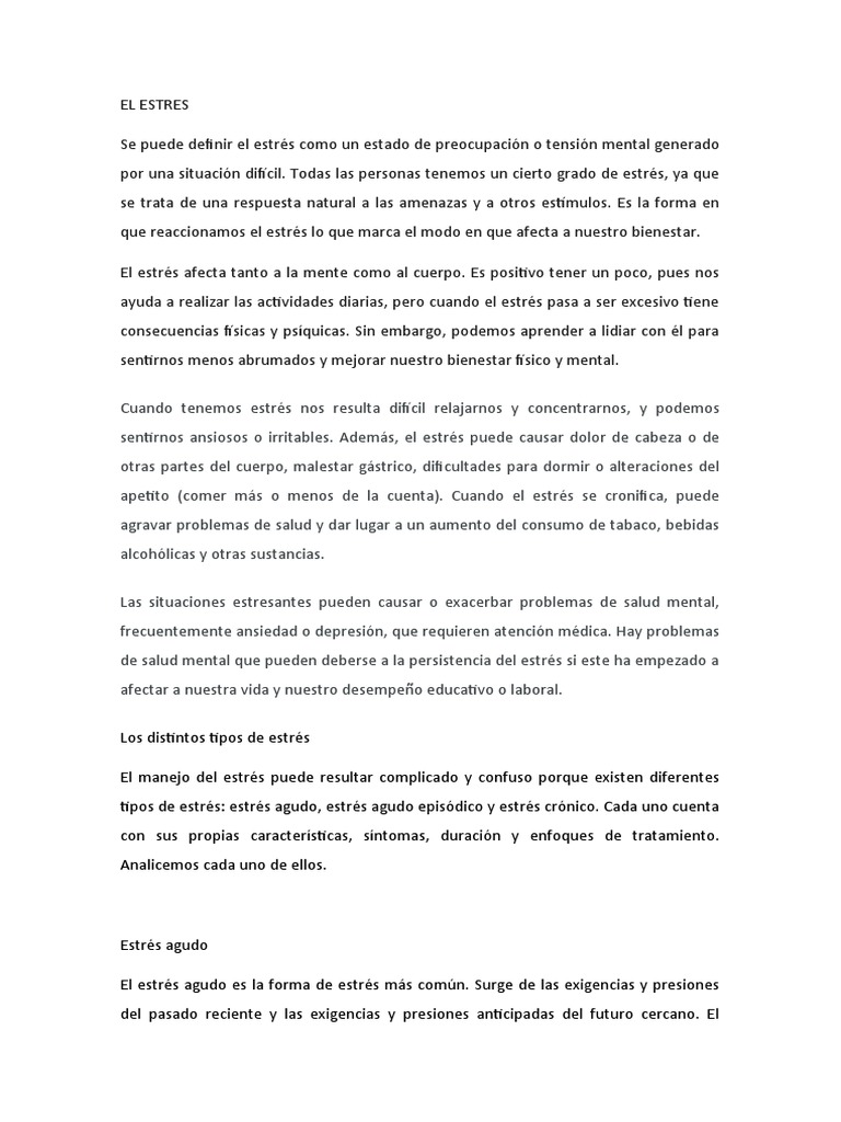El Estres | PDF | Estrés (biología) | Salud psicológica