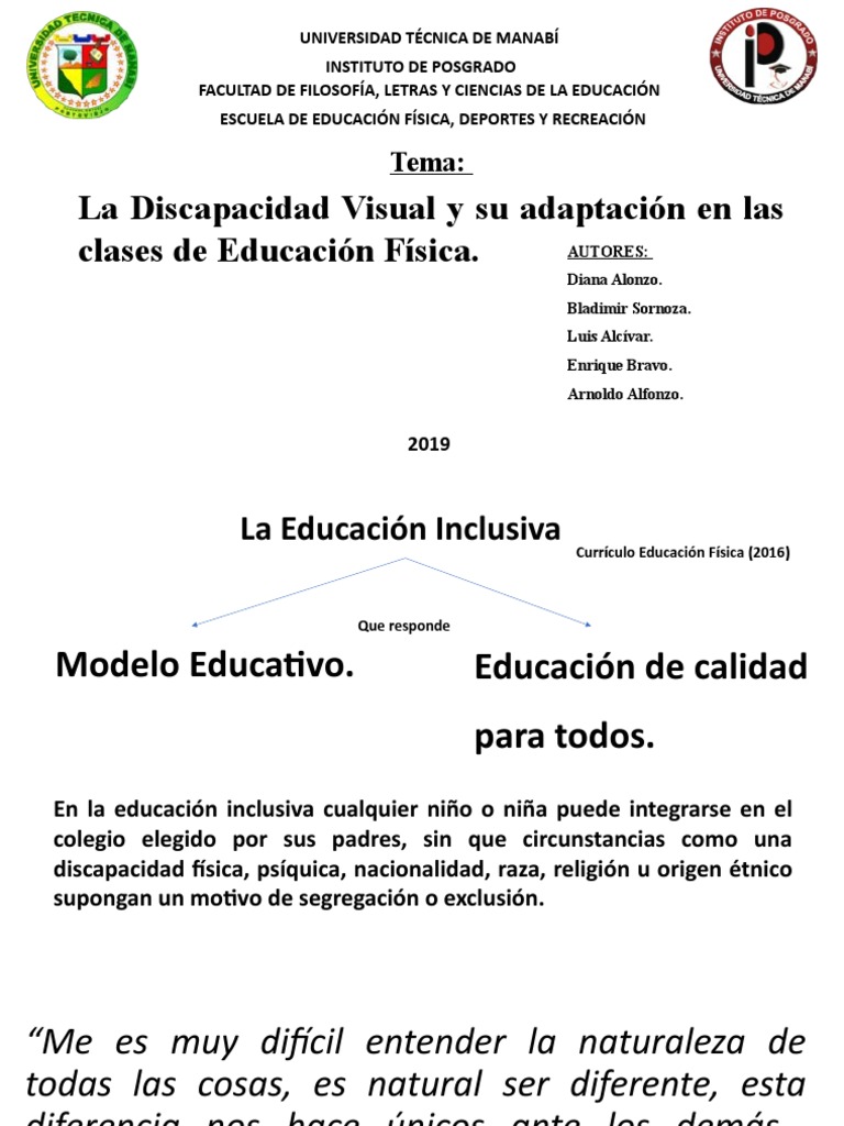 La Discapacidad Visual y Su Adaptación en Las Clases de Educaión Física. | PDF | Discapacidad ...