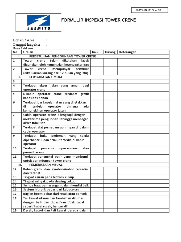 Formulir Inspeksi Tower Crane | PDF