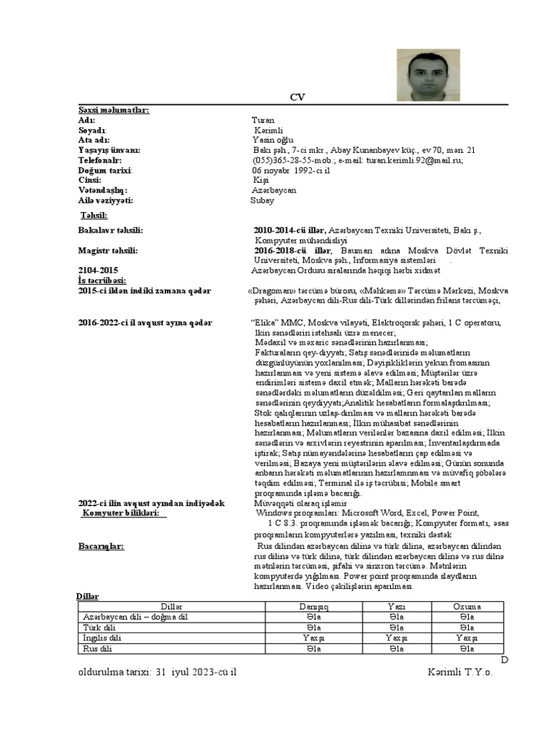 Turan Kərimli-CV-yeni | PDF