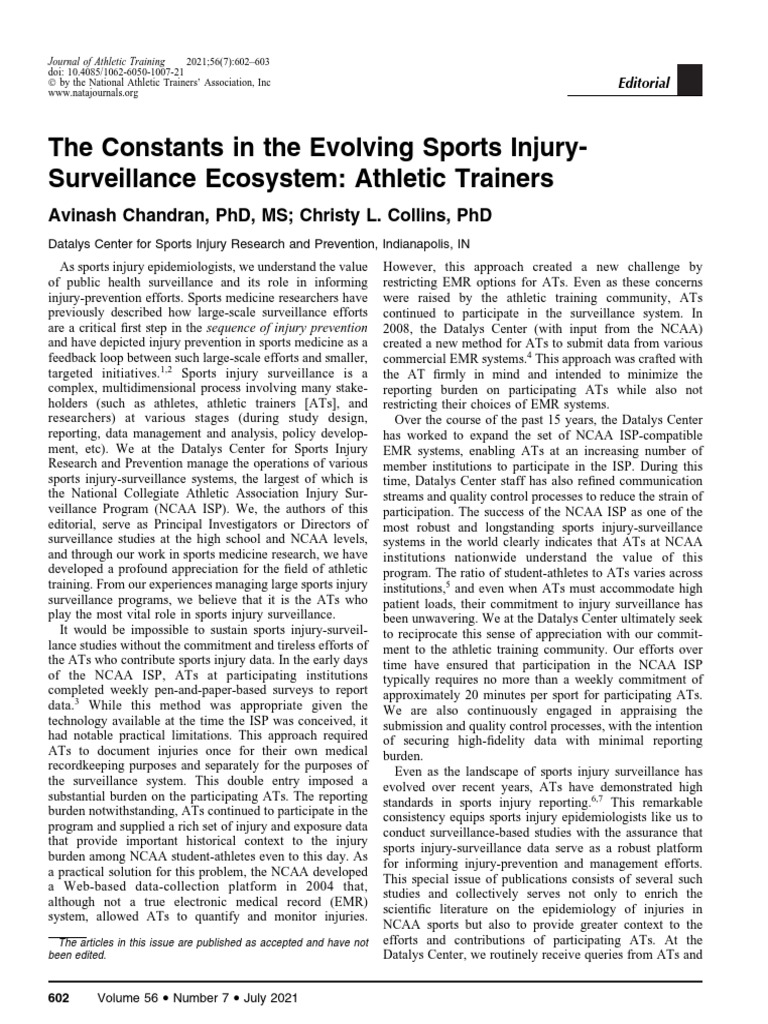 The Constantsinthe Evolving Sports Injury Surveillance Ecosystem | PDF ...