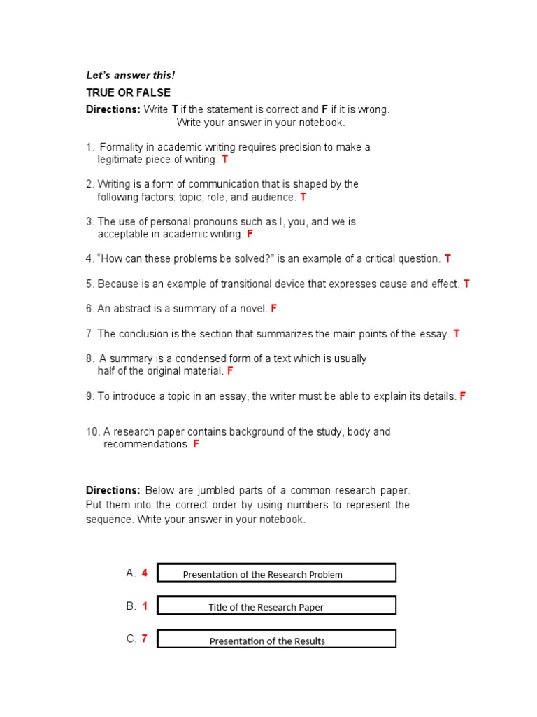 Academic Text Quiz Pdf Essays Cognition