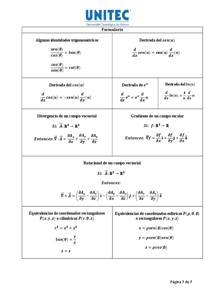 Formulario Cálculo Vectorial | PDF