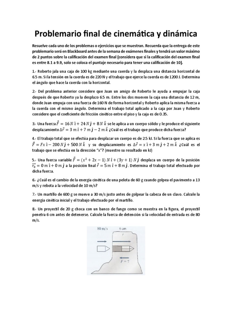Problemario Final de Cinemática y Dinámica | PDF