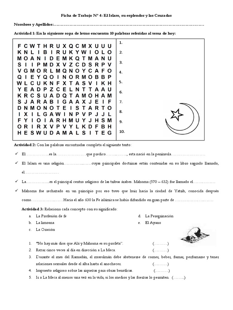 Ficha de Trabajo Islam | PDF | Mahoma | Ramadán
